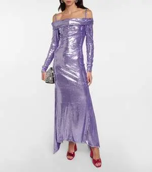 Attico Sequined Off-shoulder Gown
