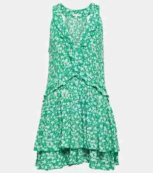 Poupette St Barth Mae Floral Ruffle-trimmed Minidress - Green