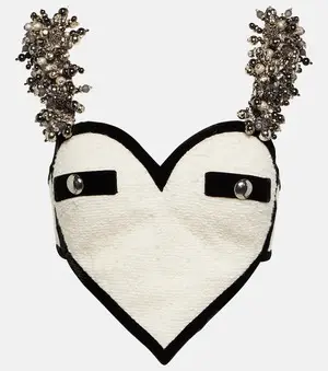 AREA Heart-embellished Bouclé Crop Top - White