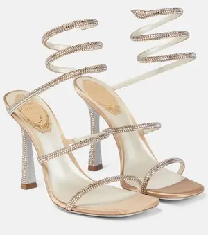 Rene Caovilla Cleo Embellished Satin Sandals - Beige
