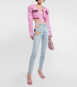 AREA Heart Embellished Crop Top