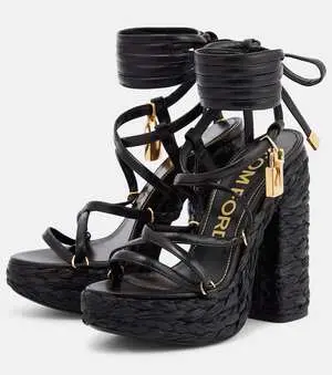 TOM FORD Leather Platform Sandals - Black