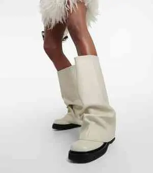 Attico Robin Leather Knee-high Combat Boots - White
