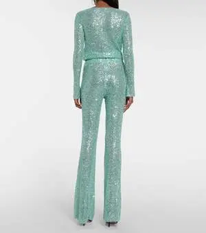 SELF-PORTRAIT Beaded High-rise Flared Pants