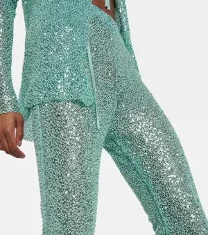 SELF-PORTRAIT Beaded High-rise Flared Pants