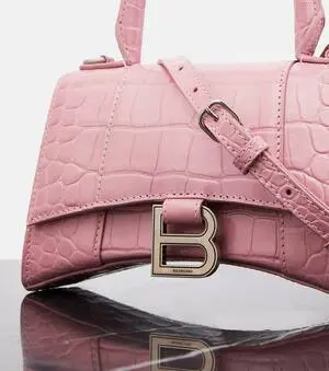 Balenciaga Hourglass Small Croc-effect Tote Bag - Pink