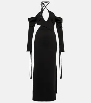 Attico Greta Off-shoulder Halterneck Dress - Black