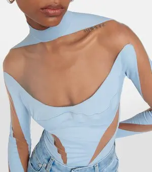 MUGLER Paneled Bodysuit - Blue