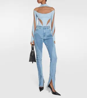 MUGLER Paneled Bodysuit - Blue