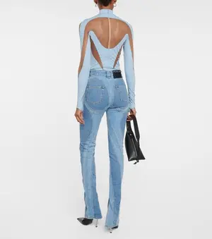 MUGLER Paneled Bodysuit - Blue