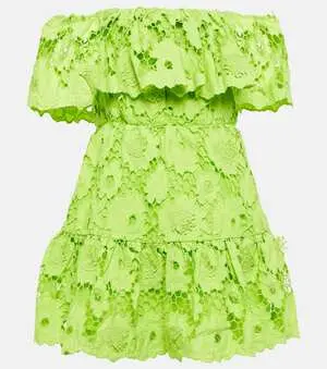 SELF-PORTRAIT Off-shoulder Lace Mini Dress - Green