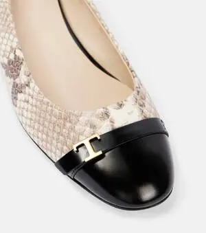 TOD'S Snake-effect Leather Ballerinas - Grey