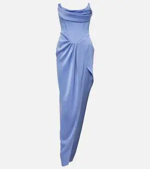 Alex Perry Satin Crepe Draped Bustier Gown