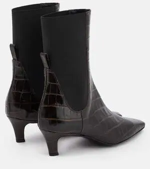 TOTEME Croc-effect Leather Ankle Boots - Brown