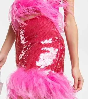 Giuseppe Di Morabito Sequined Feather-trimmed Miniskirt - Pink
