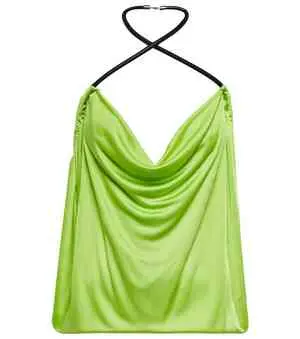 Attico Pauline Leather-trimmed Top - Green