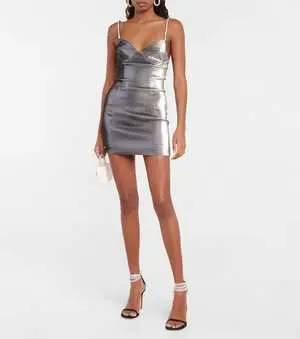 AREA Embellished Coated Mini Dress