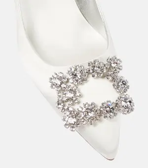 ROGER VIVIER Flower Strass Embellished Satin Pumps - White