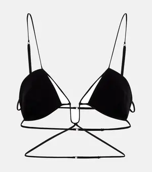 NENSI DOJAKA Tie-trimmed Gabardine Bra - Black