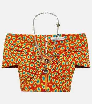 Rabanne Printed Strapless Crop Top - Red