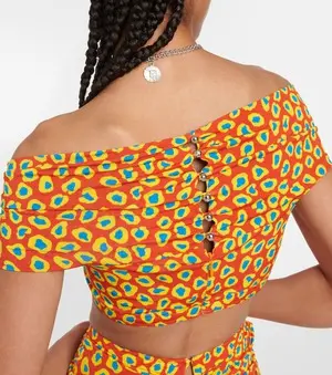 Rabanne Printed Strapless Crop Top - Red