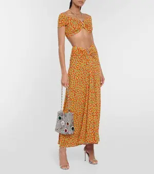 Rabanne Printed Strapless Crop Top - Red