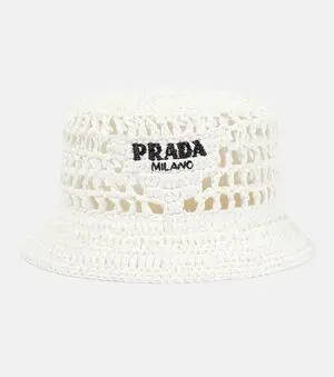 Prada Prada Raffia-Effect Bucket Hat White