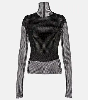 Sportmax Valdai Embellished Fishnet Crop Top