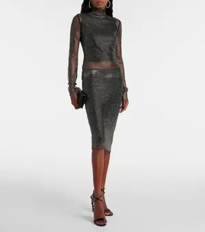 Sportmax Valdai Embellished Fishnet Crop Top