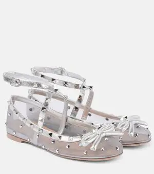 Valentino Garavani Rockstud Mesh Ballet Flats - Silver