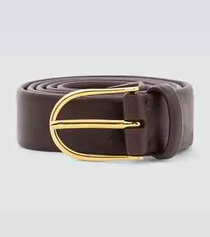 Rubinacci Leather Belt With Gold Tone Buckle - Brown