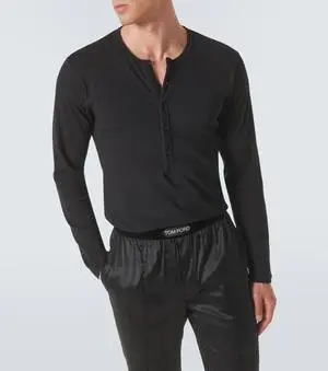 TOM FORD Cotton-blend Henley Shirt - Black