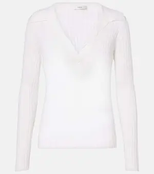Vince Ribbed-knit Wool And Silk-blend Top - White