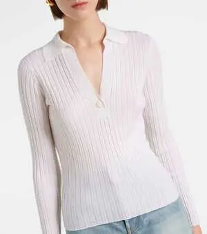 Vince Ribbed-knit Wool And Silk-blend Top - White