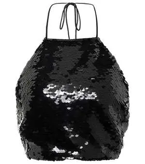 Magda Butrym Sequined Halterneck Crop Top - Black