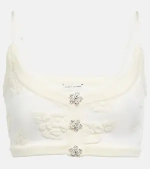 Magda Butrym Embroidered Wool-blend Crop Top - White