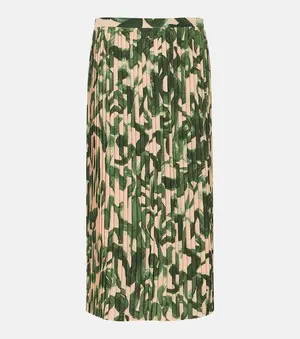 Dries Van Noten Printed Pleated Midi Skirt - Green