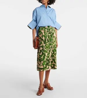 Dries Van Noten Printed Pleated Midi Skirt - Green