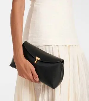 TOTEME T-lock Small Leather Clutch - Black