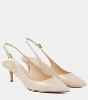 GIANVITO ROSSI Ribbon Sling Leather Slingback Pumps - Beige
