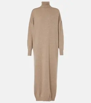 Brunello Cucinelli Cashmere Turtleneck Maxi Dress - Brown
