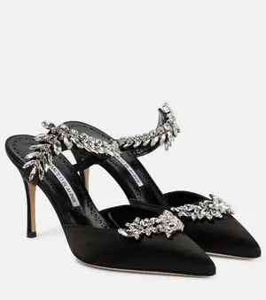 Manolo Blahnik Embellished Satin Mules