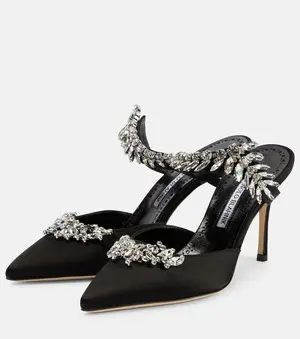 Manolo Blahnik Embellished Satin Mules