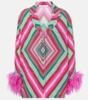 Valentino Garavani Rhombus Feather-trimmed Top - Multicoloured