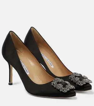 Manolo Blahnik Hangisi 90 Embellished Satin Pumps