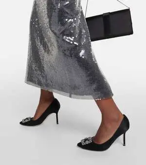 Manolo Blahnik Hangisi 90 Embellished Satin Pumps