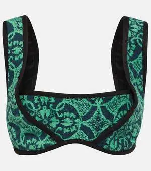 MARINE SERRE Printed Terry Bralette - Green