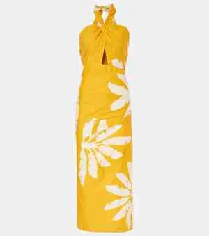 Johanna Ortiz Printed Cutout Midi Dress - Yellow