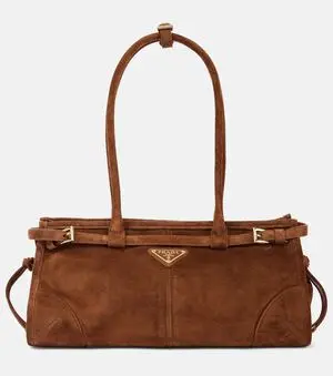 Prada Bonnie Medium Suede Shoulder Bag - Brown