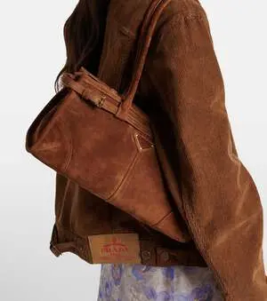 Prada Bonnie Medium Suede Shoulder Bag - Brown
